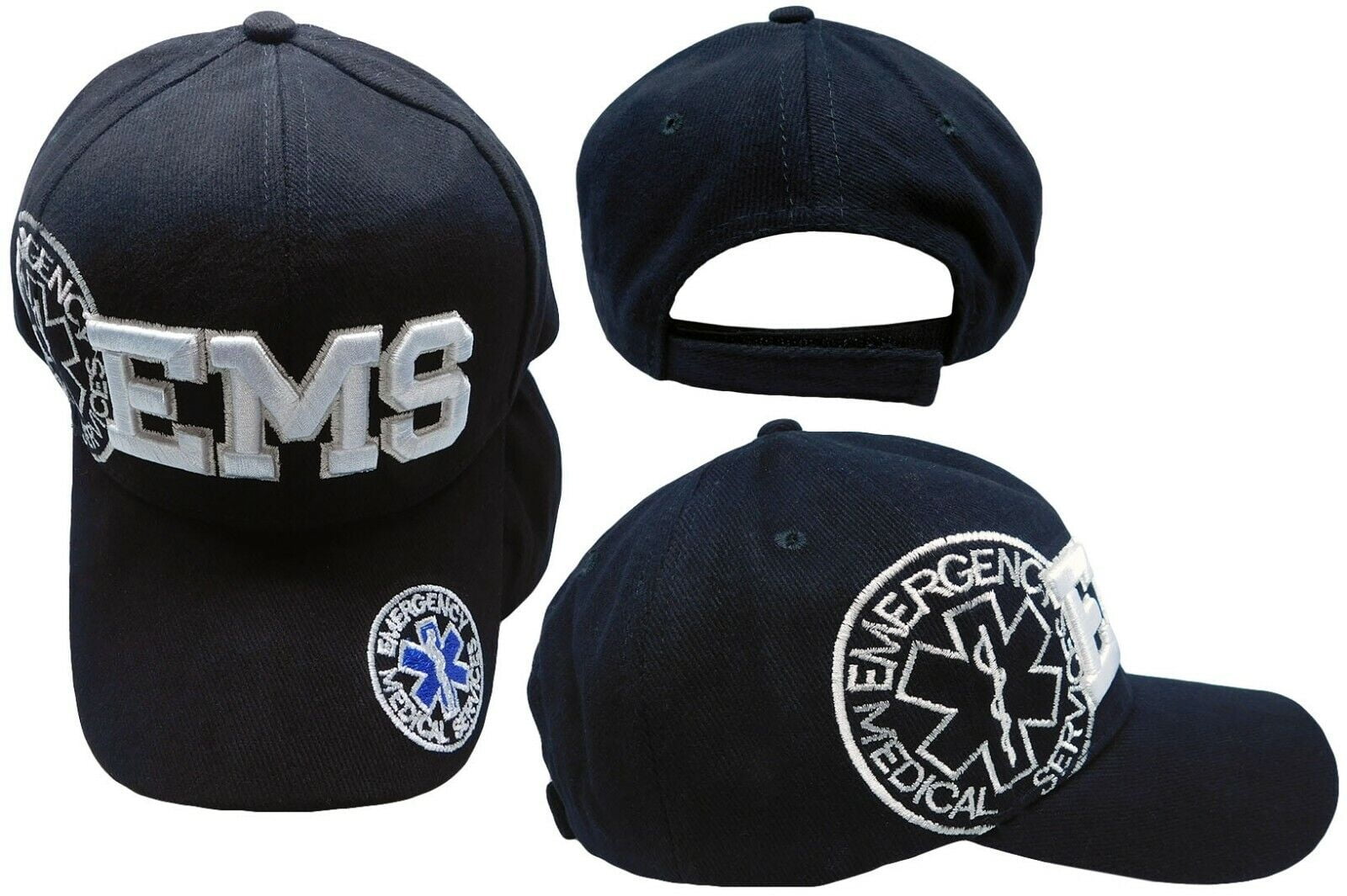 Black EMS Emergency Medical Service White Shadow Embroidered Cap Hat ...