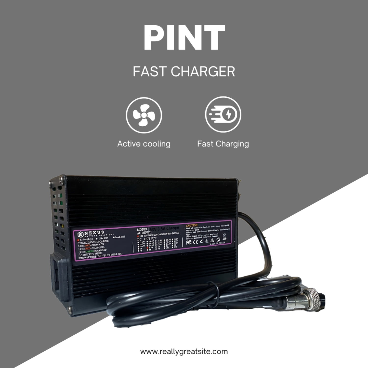 Onewheel Pint Fast Charger, Active Cooling, 110-220v AC, 3.5 Amp Output ...