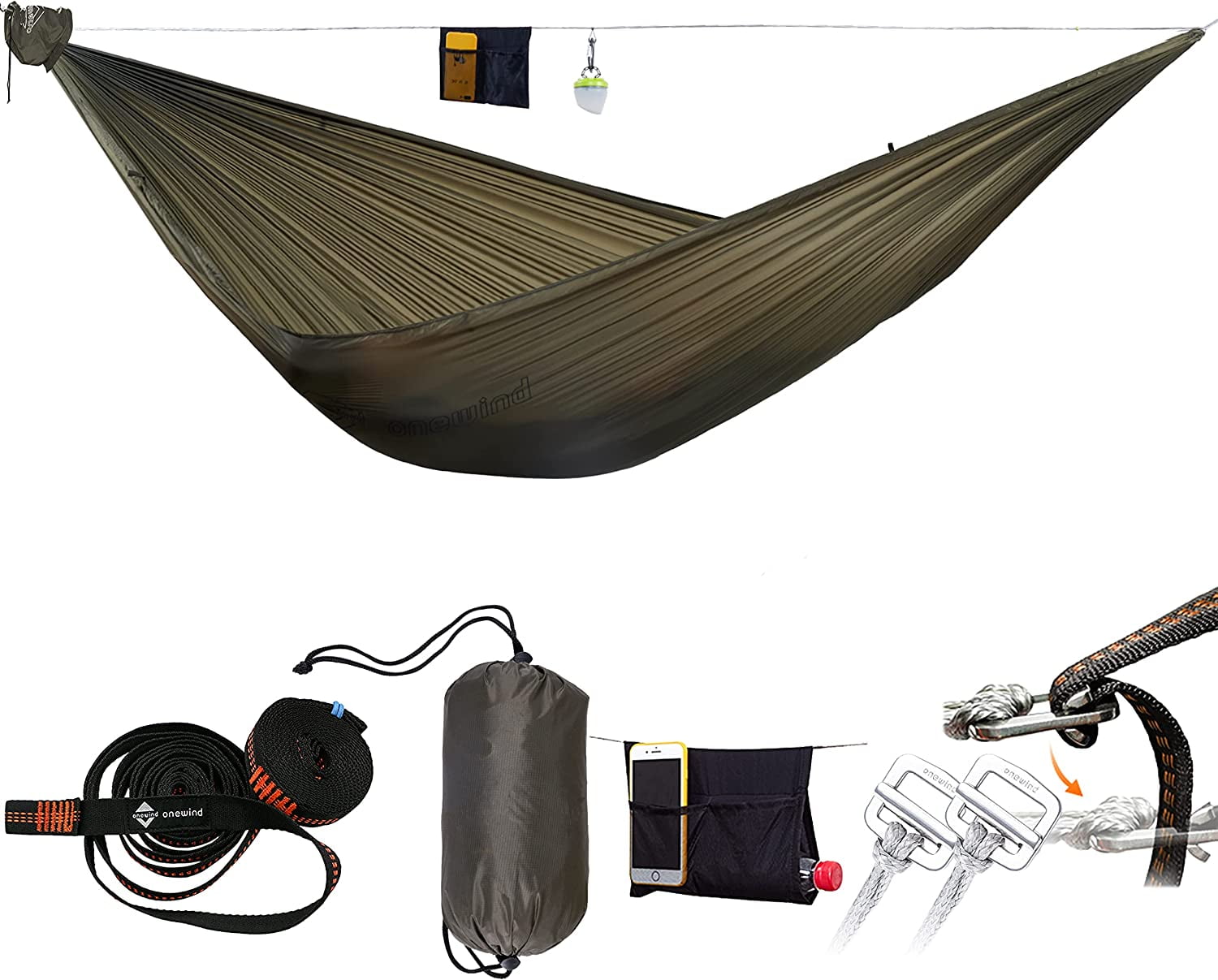 Onewind 11' Camping Hammock with Tree Straps, Olive Green (up to 210 ...
