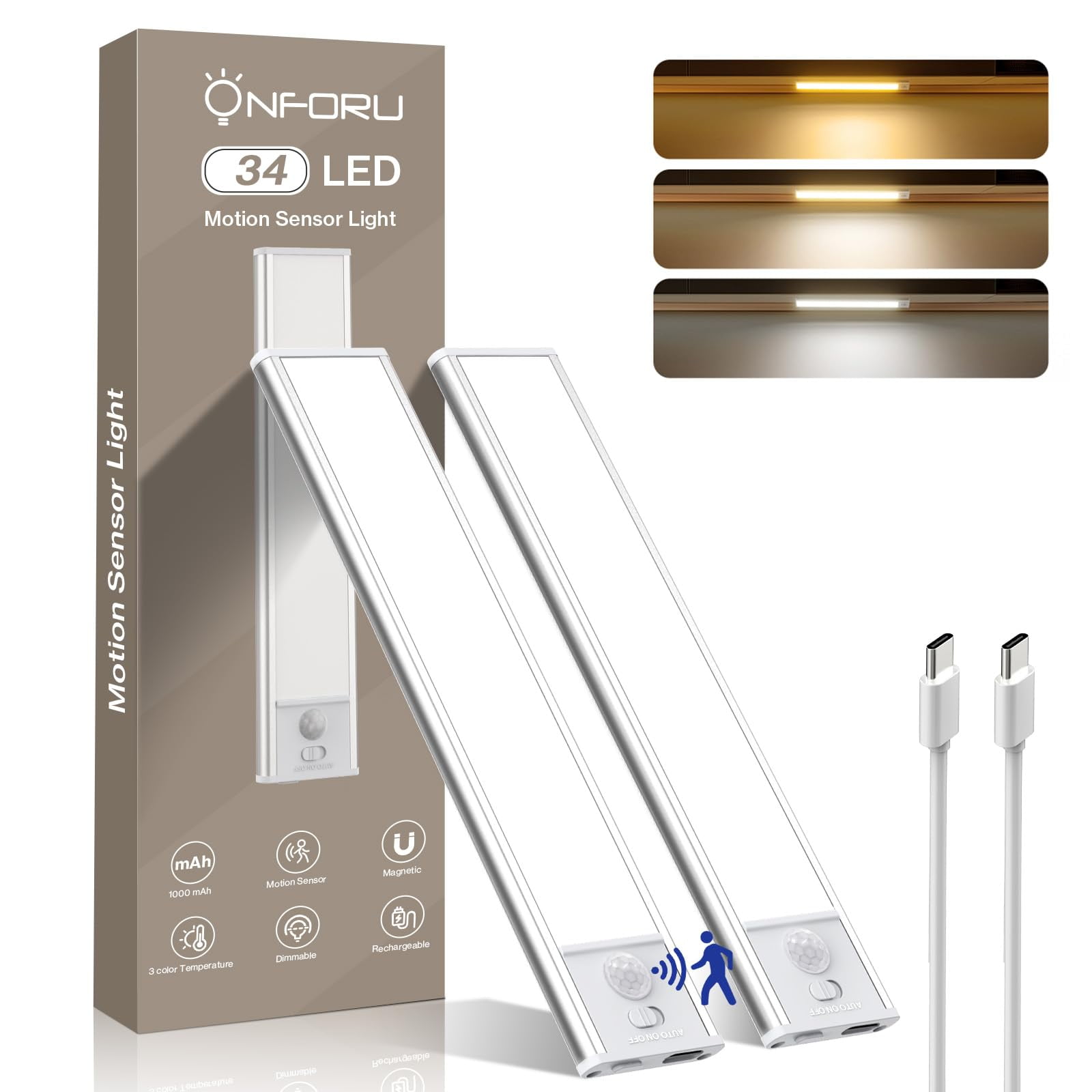 Onforu Under Cabinet Lighting, 34 LED Rechargeable Battery Operated ...