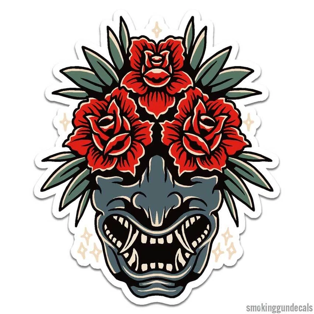 Oni Demon Flowers Sticker Indoor Outdoor Phone Decal Water Bottle ...
