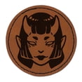 Oni Japanese Demon Girl Horns Round Iron-On Engraved Faux Leather Patch ...