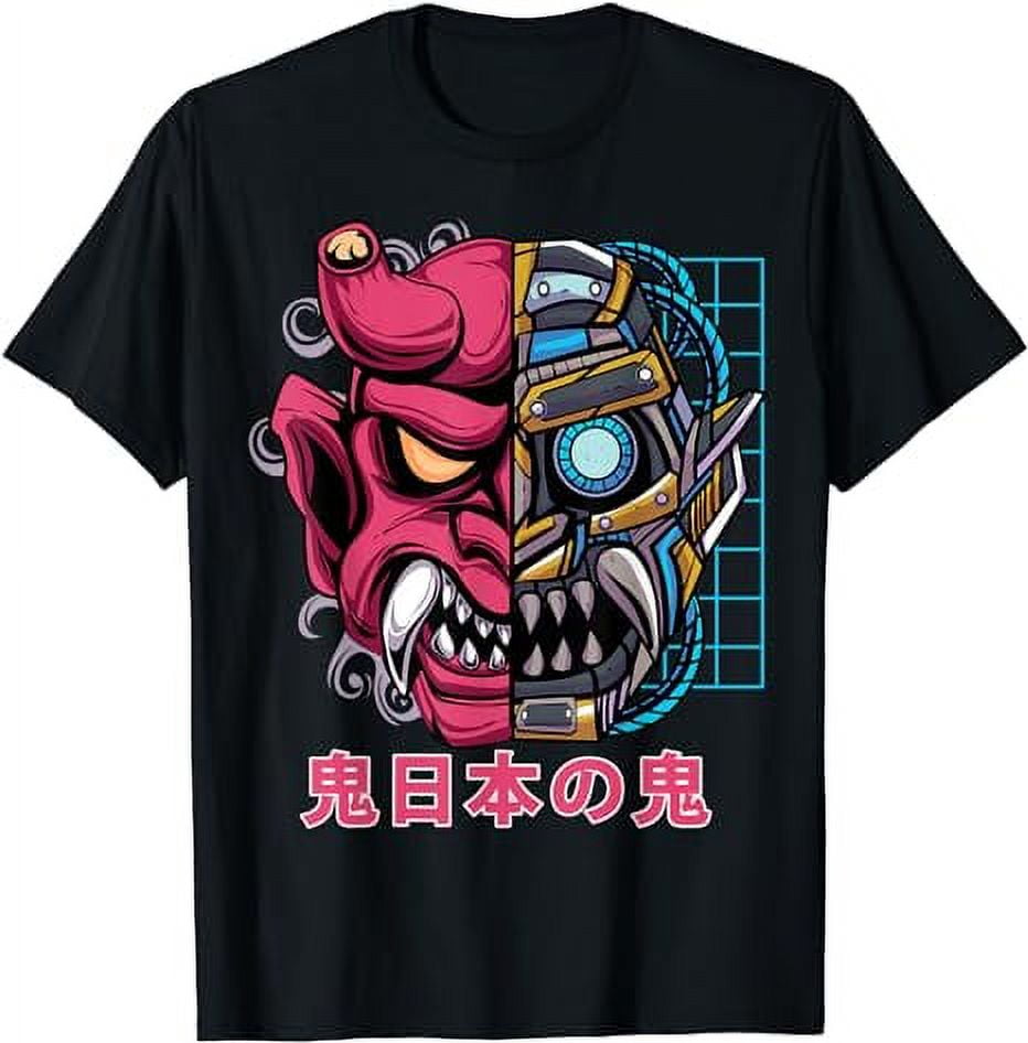 Oni Japanese Demon Mask Cyborg Devil Japan Folklore Harajuku T-Shirt ...