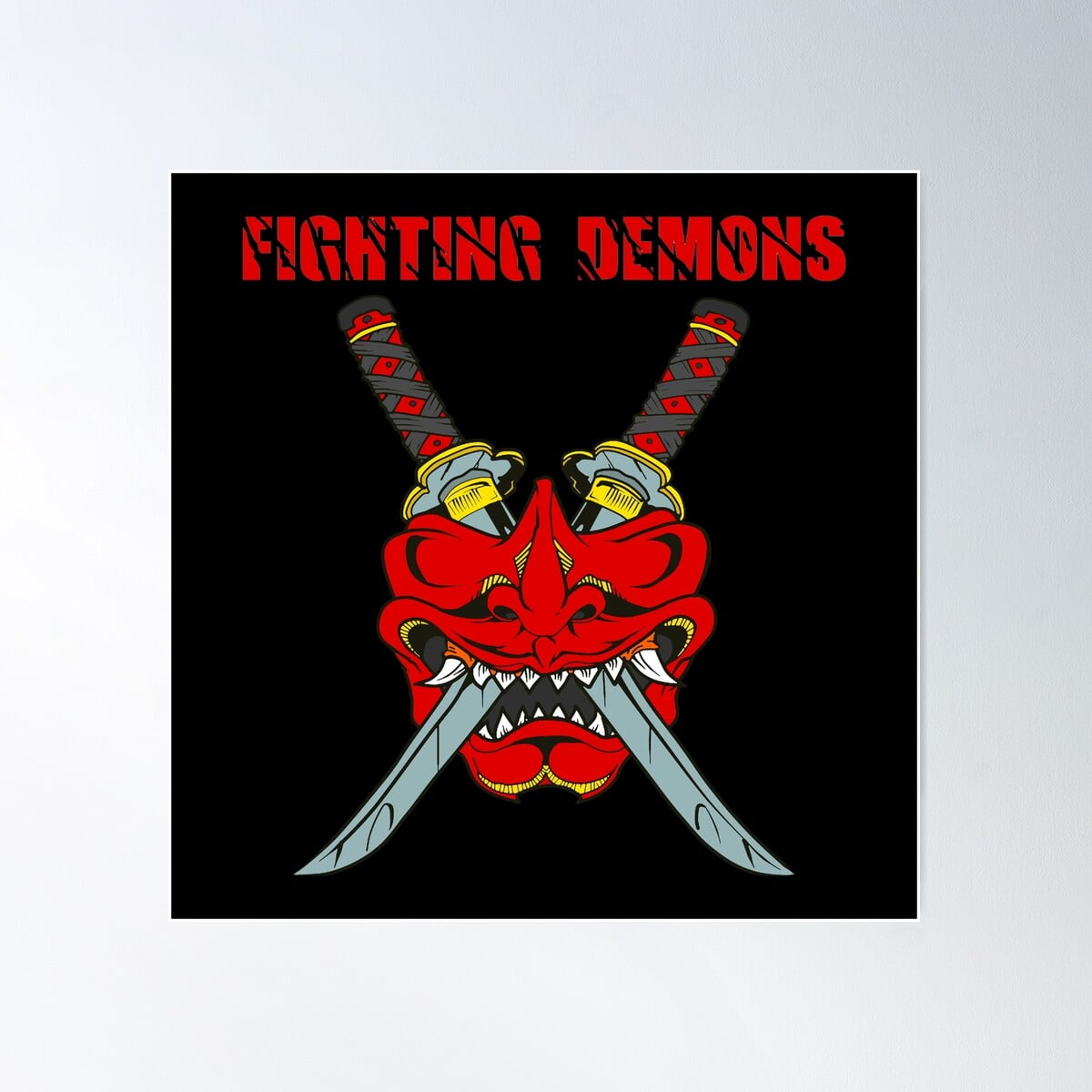 Oni Japanese Mask Fighting Demons Cool Art Poster Wall Art, Modern Wall ...
