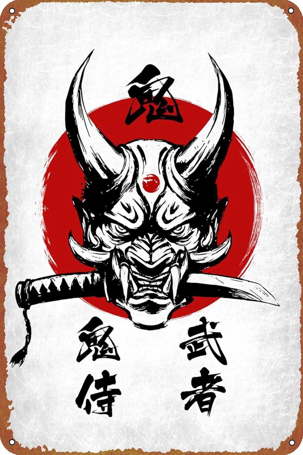 Oni Mask Metal Tin Sign Hanging Retro Sign Kitchen Wall Poster Garage ...