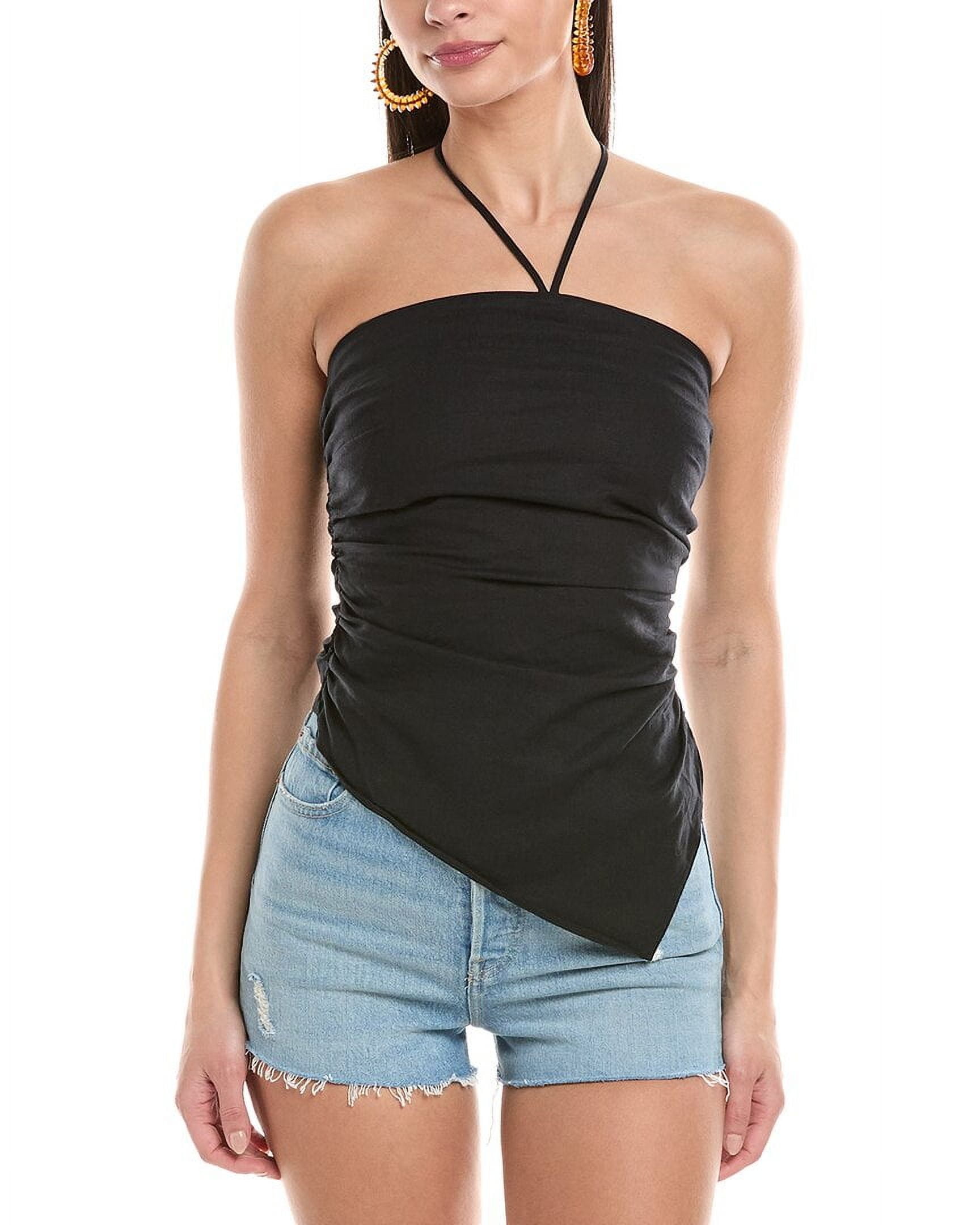 Onia womens Air Asymmetrical Halter Linen-Blend Top, 8, Black - Walmart.com