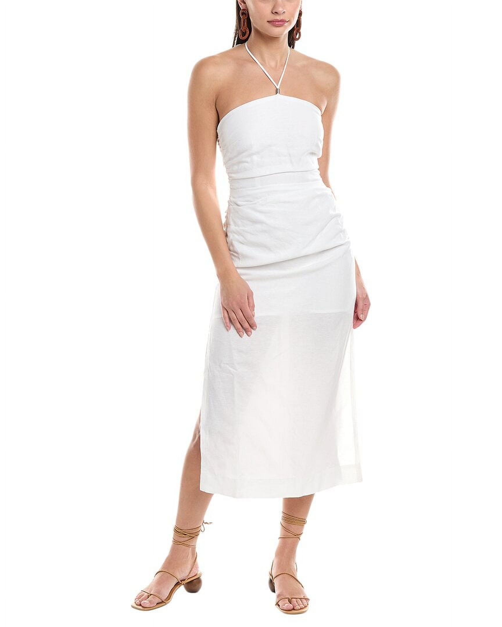 Onia womens Air Ruched Halter Linen-Blend Maxi Dress, 2, White ...
