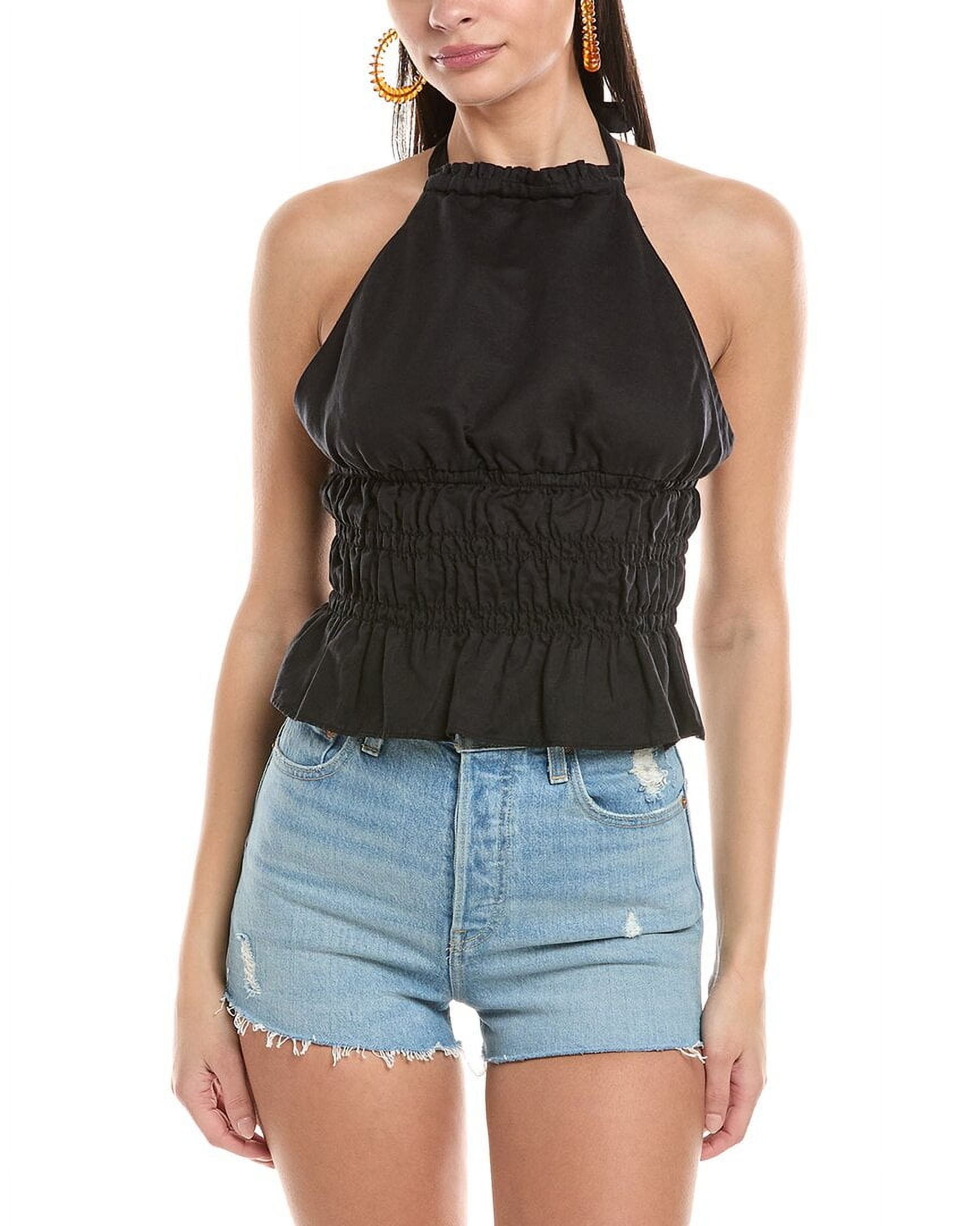 Onia womens Air Smocked Halter Linen-Blend Top, s, Black - Walmart.com