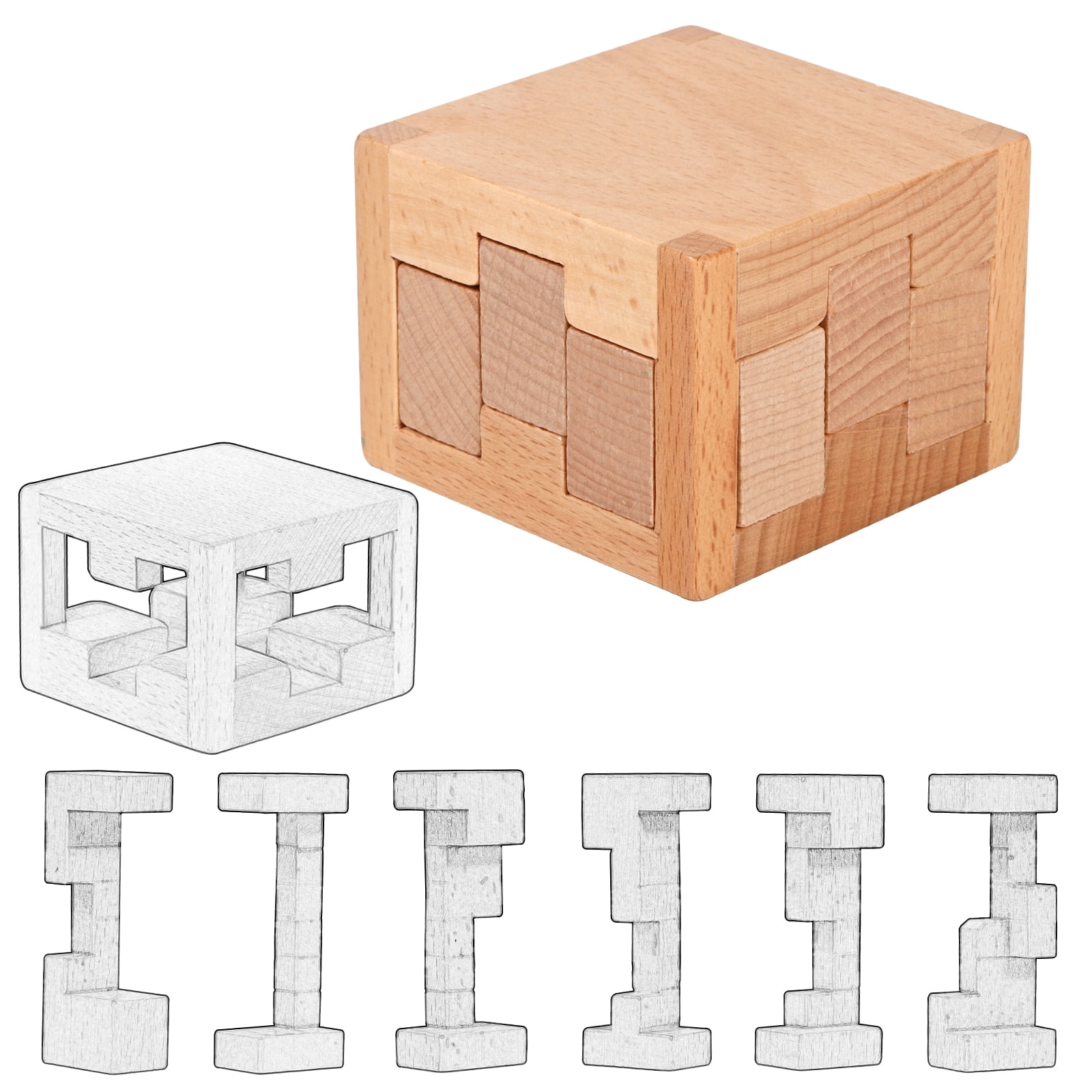 Onietoiy 60 Steps Hard Wooden Cube Brain Teaser Puzzle Toys Mini Size ...