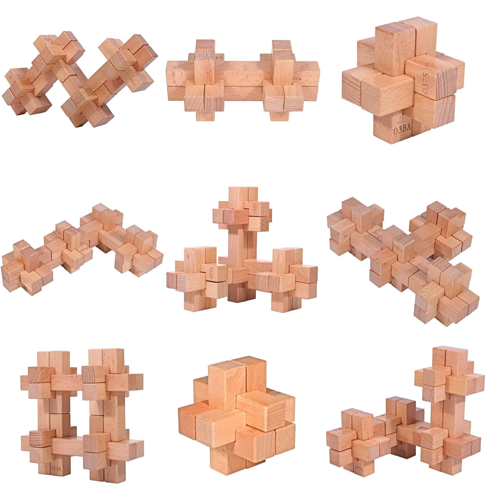 Onietoiy Difficult 20pcs DIY Wooden Brain Teaser Puzzle Toy 9 Types ...