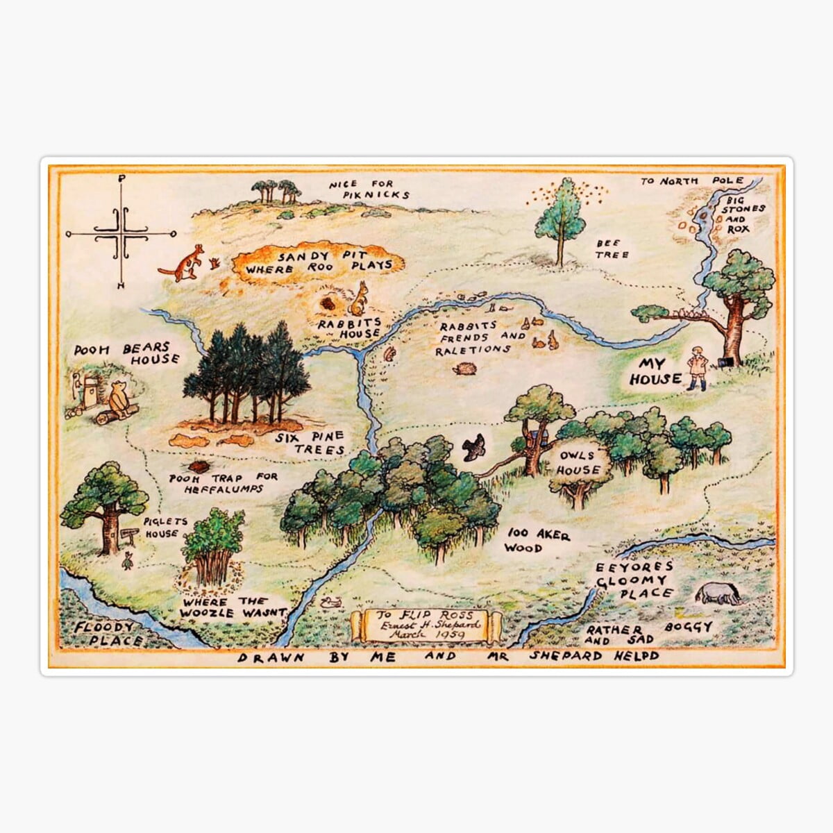 Onim 100 Acre Wood Map Sticker, Phone Decal Water Bottle Stickers Car ...
