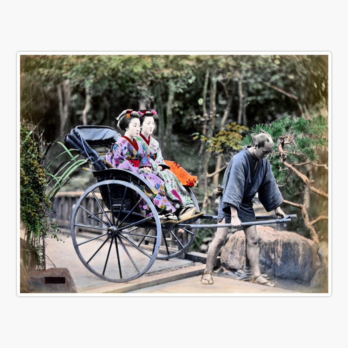 Onim 1870 Geisha Girls Traveling In Rickshaw Sticker, Phone Decal Water ...
