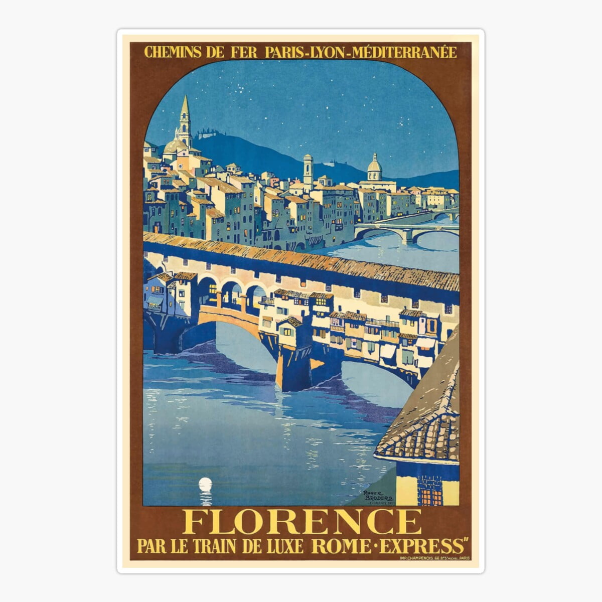 Onim 1921 Florence Italy Ponte Vecchio Travel Poster Sticker, Phone ...