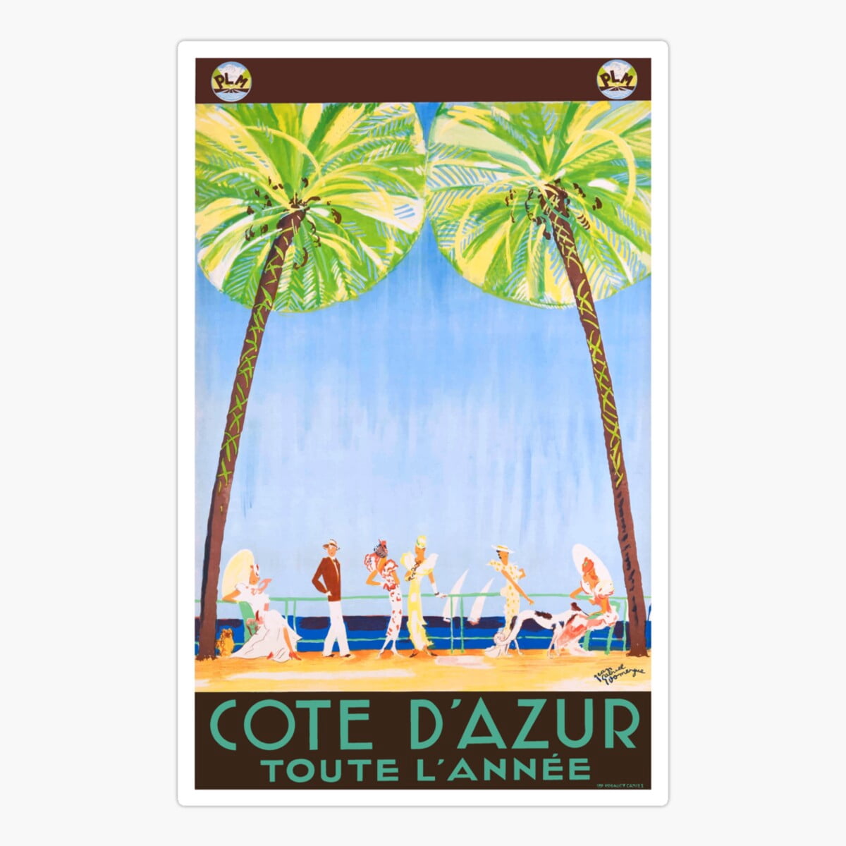 Onim 1930 France Cote D'Azur All Year Plm Travel Poster Sticker, Phone ...