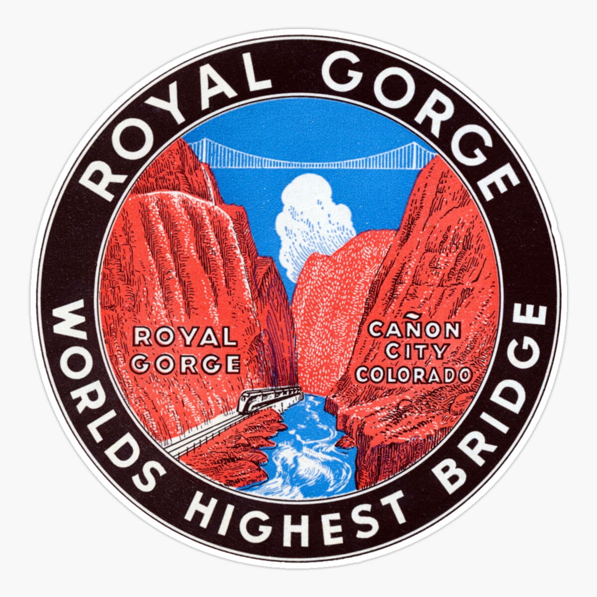 Onim 1930'S Royal Gorge Bridge Sticker, Phone Decal Water Bottle ...