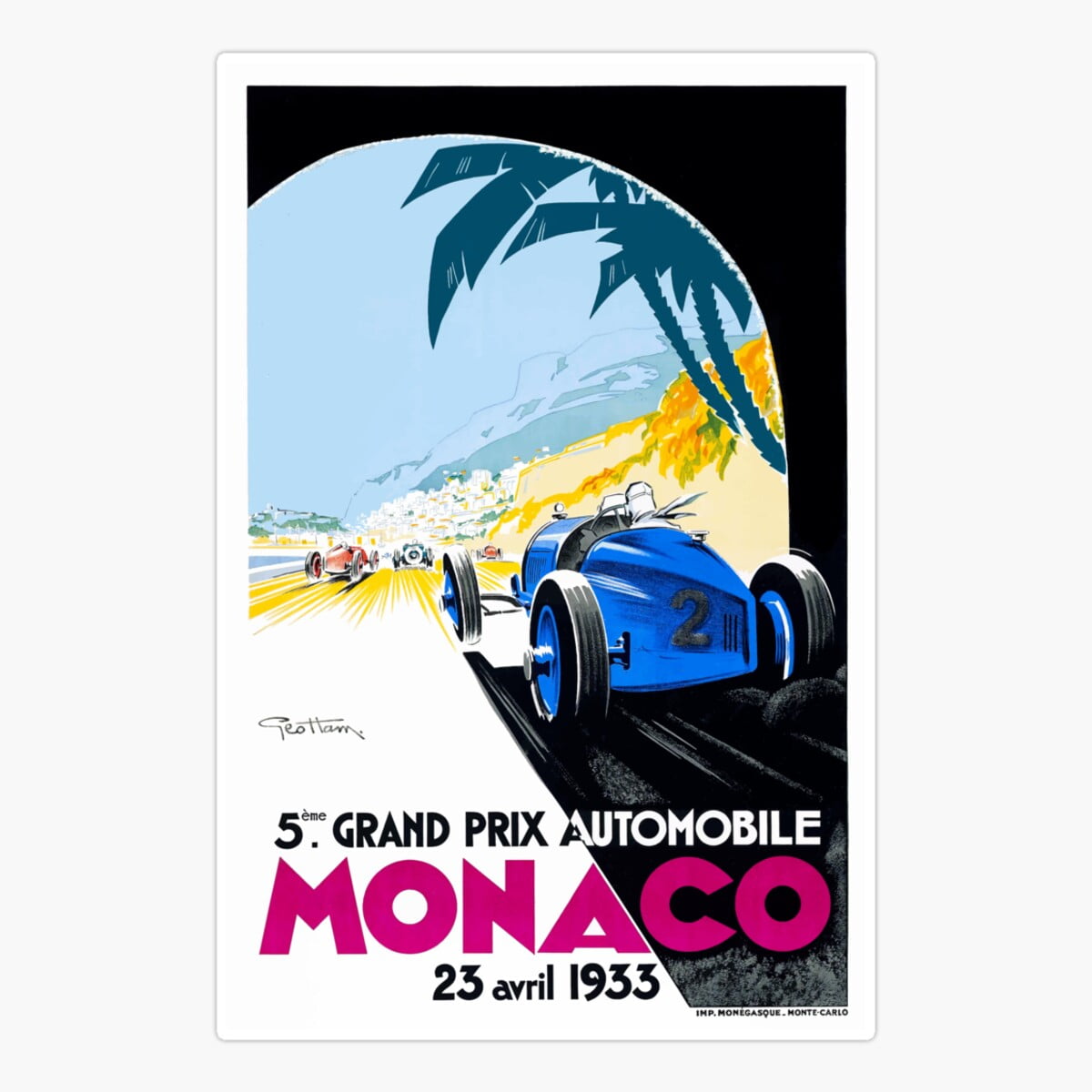 Onim 1933 Monaco Grand Prix Race Poster Sticker, Phone Decal Water ...