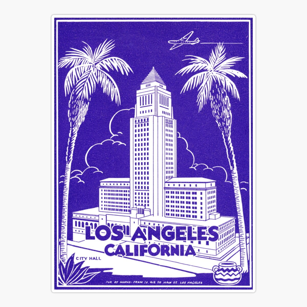 Onim 1935 Los Angeles City Hall Sticker, Phone Decal Water Bottle ...