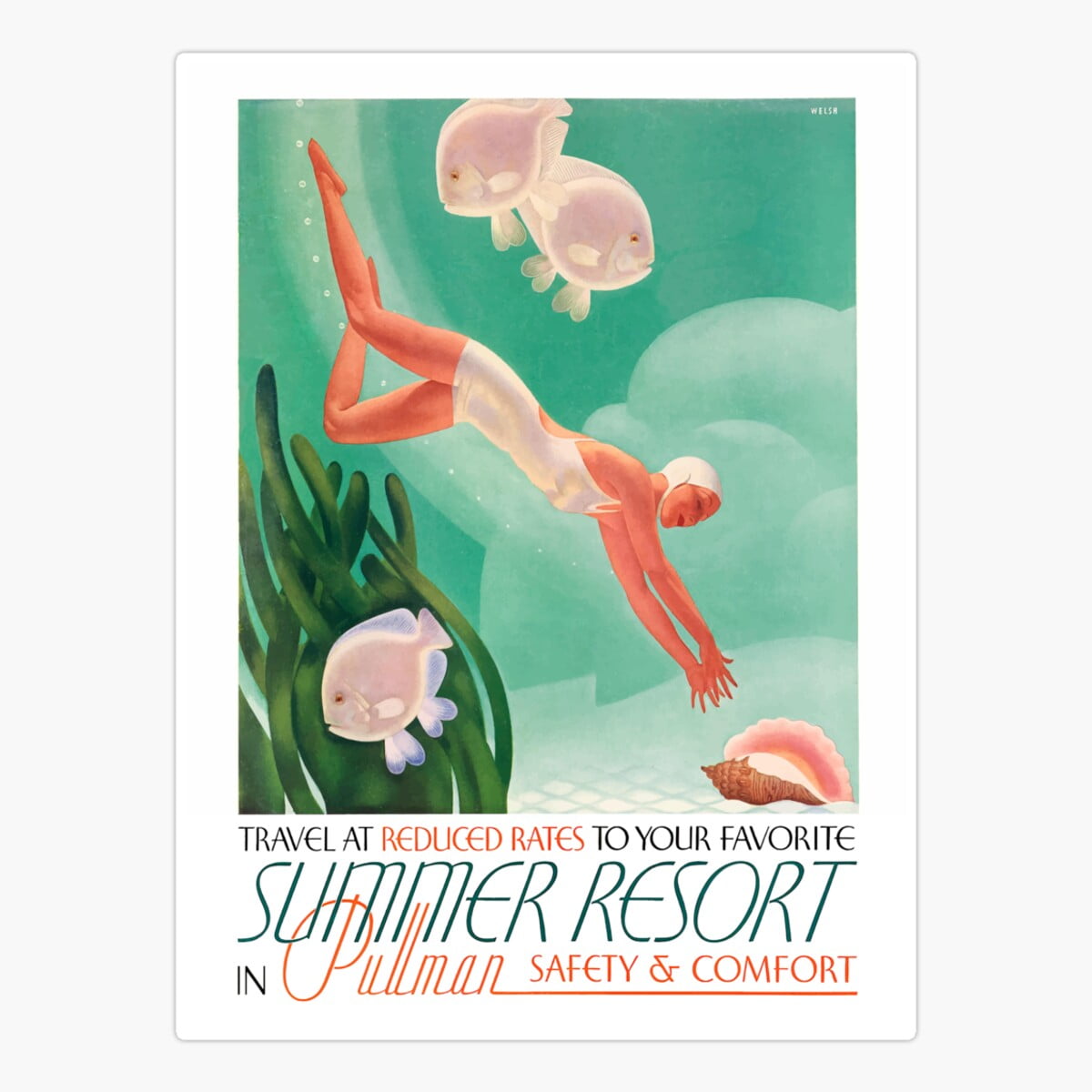 Onim 1935 Pullman Summer Resort Train Travel Poster Sticker, Phone ...