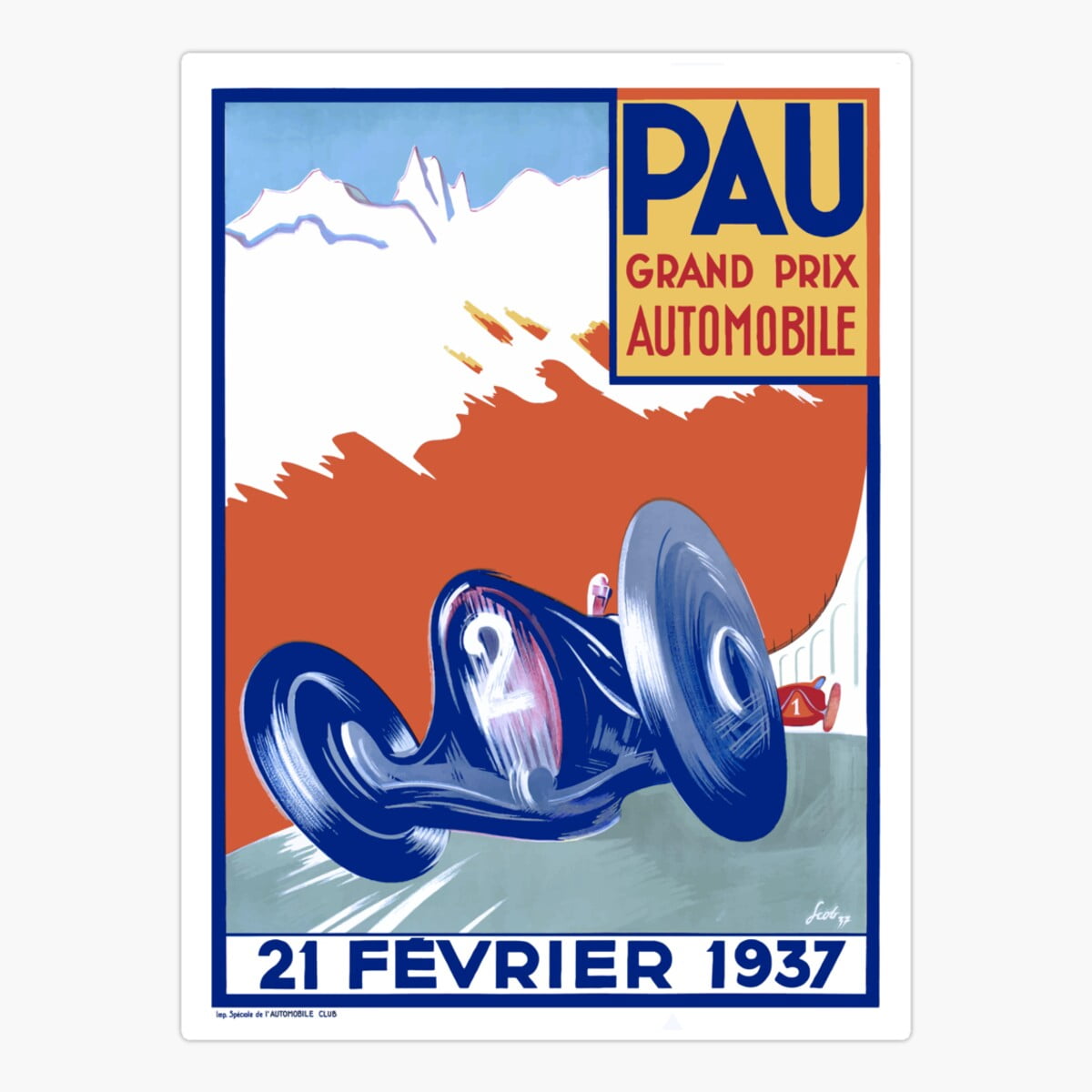 Onim 1937 Pau Grand Prix Automobile Race Poster Sticker, Phone Decal ...