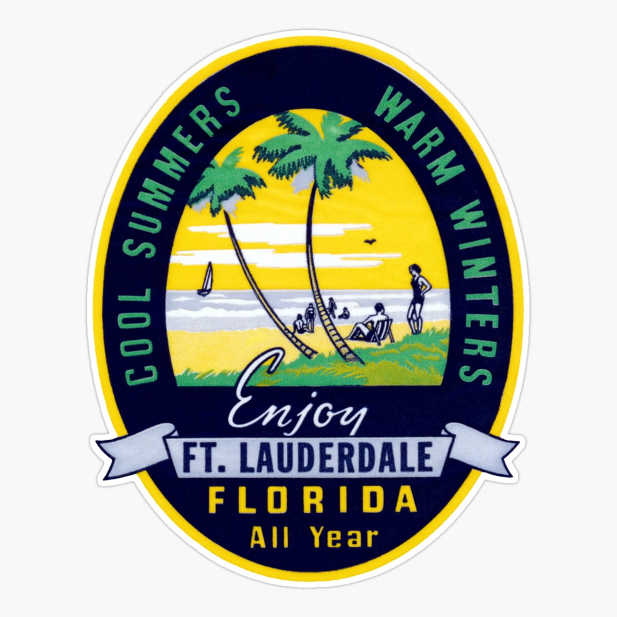 Onim 1940S Fort Lauderdale Florida Sticker, Phone Decal Water Bottle ...