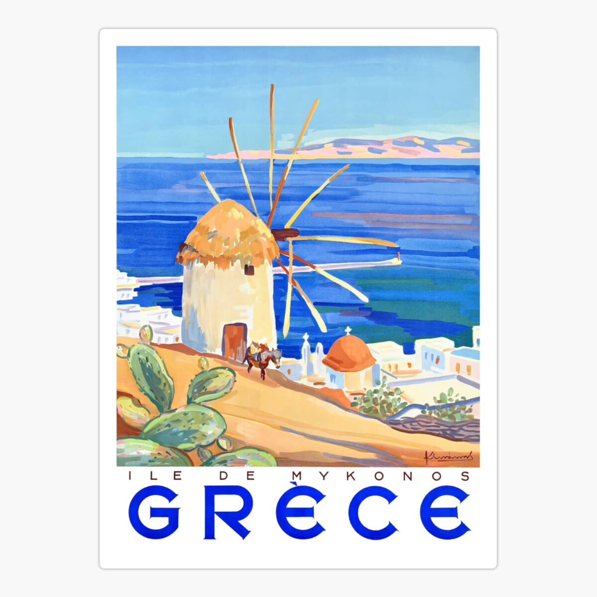 Onim 1949 Greece Island Of Mykonos Travel Poster Sticker, Phone Decal ...