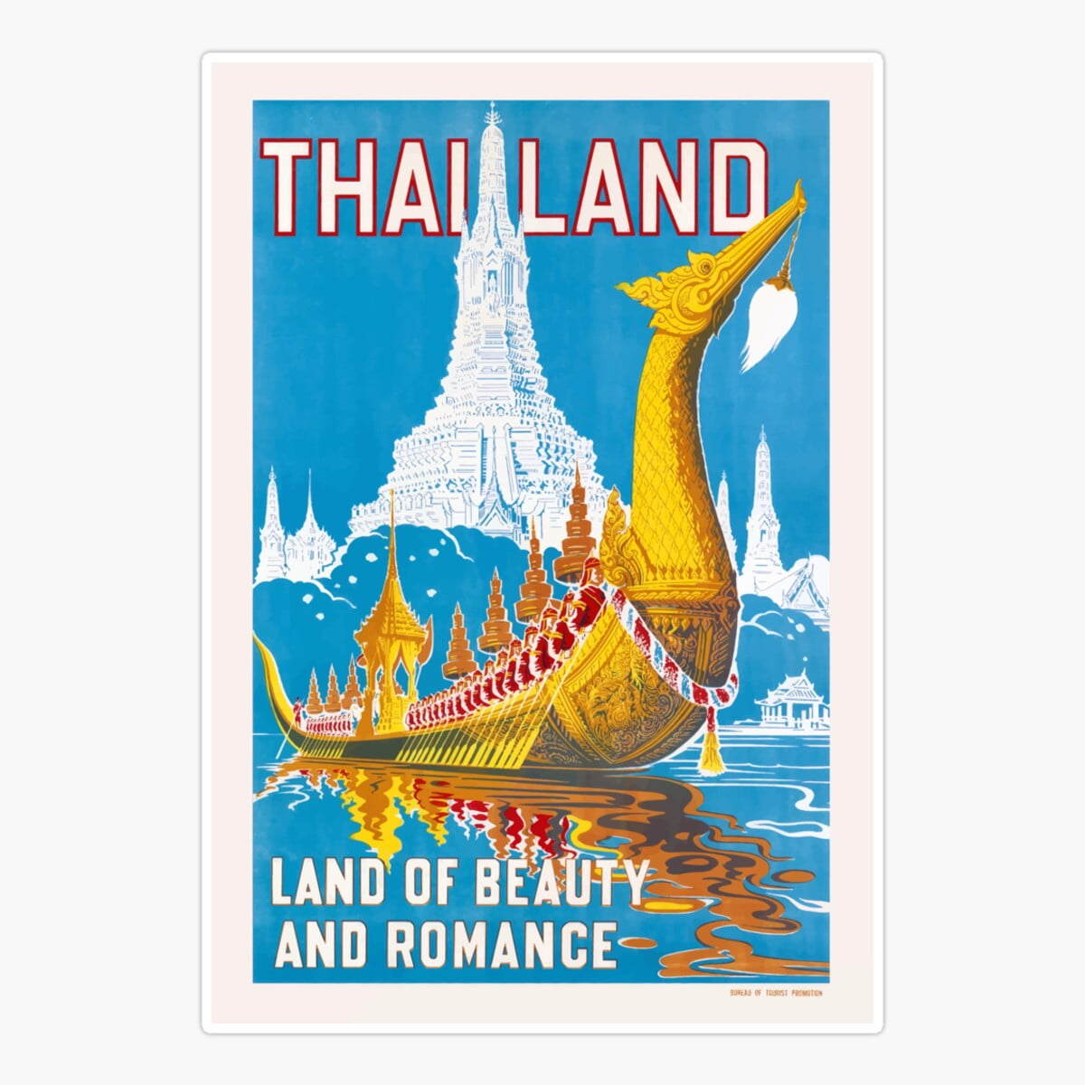 Onim 1950 Thailand Royal Barge Travel Poster Sticker, Phone Decal Water ...