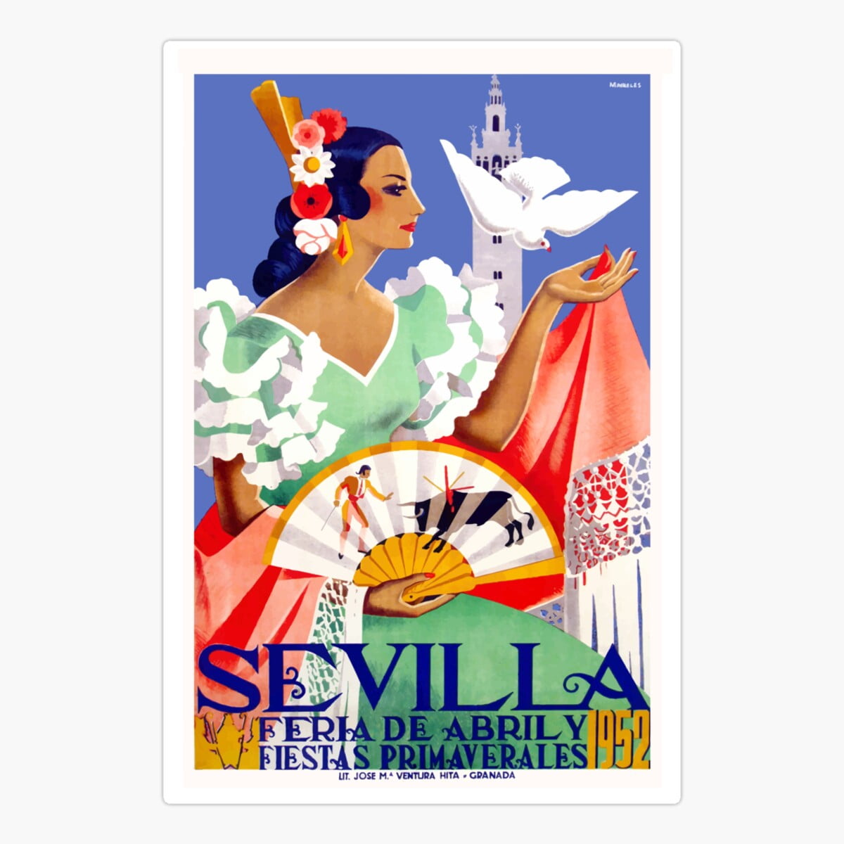 Onim 1952 Seville Spain April Fair Poster Sticker, Phone Decal Water ...