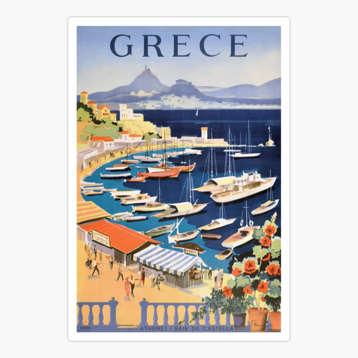 Onim 1955 Greece Athens Bay Of Castella Travel Poster Sticker, Phone ...