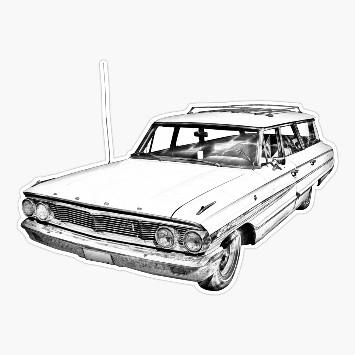 Onim 1964 Ford Galaxy Country Station Wagon Illustration Sticker, Phone ...