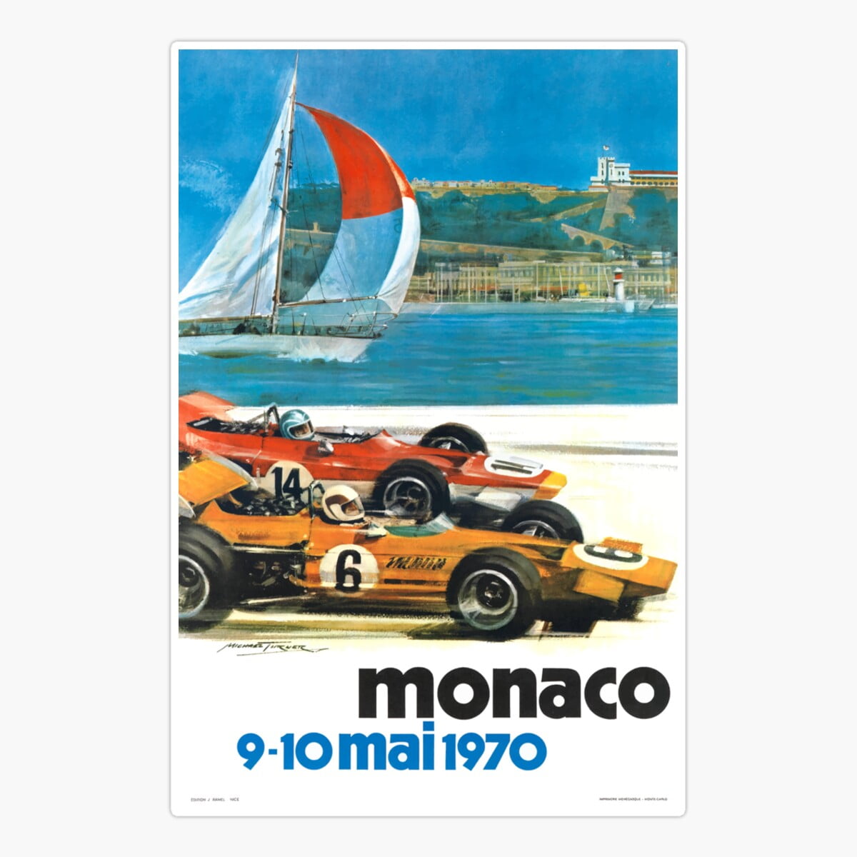 Onim 1970 Monaco Grand Prix Racing Poster Sticker, Phone Decal Water ...