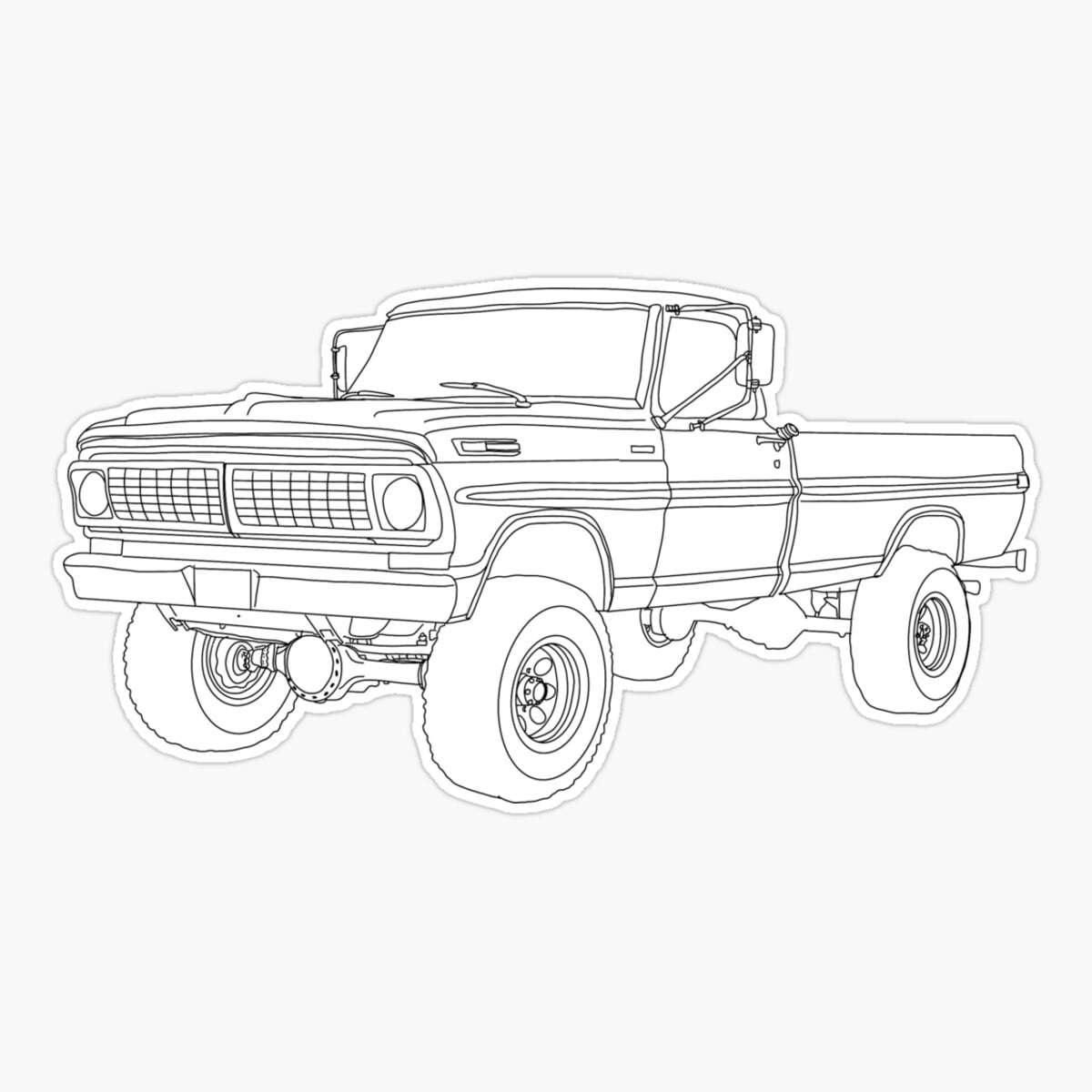 Onim 1970'S Lifted Ford Truck Line Drawing Sticker, Phone Decal Water ...