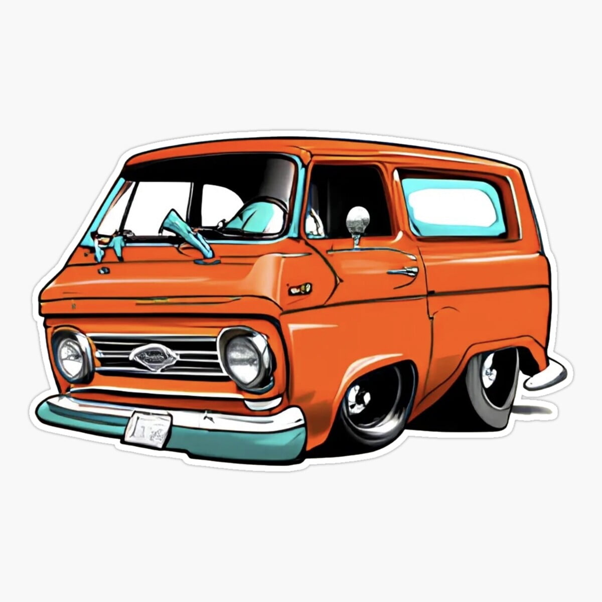 Onim 1970S Cartoon Classic Orange Chevy Van Art Print Sticker, Phone ...