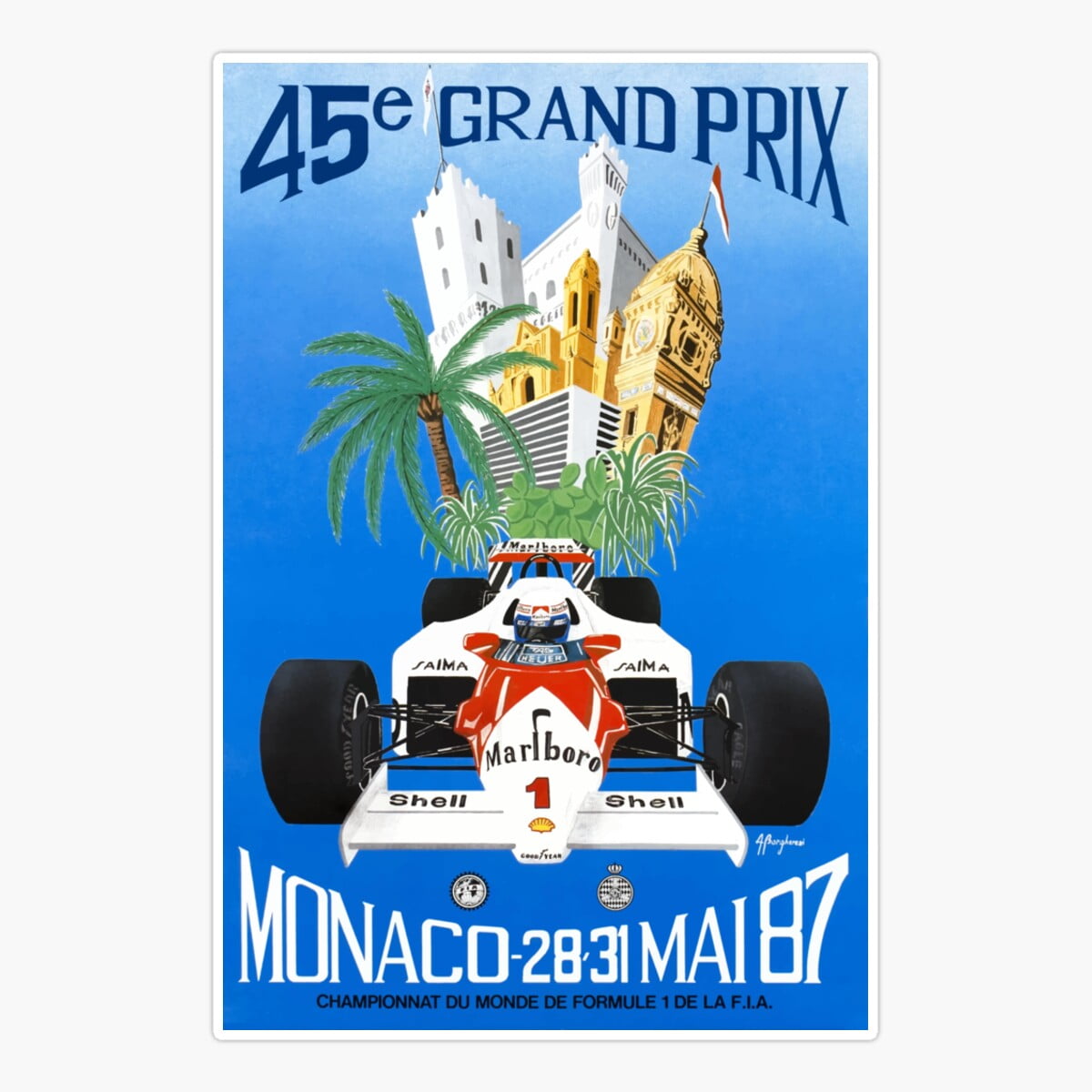 Onim 1987 Monaco Grand Prix Racing Poster Sticker, Phone Decal Water ...