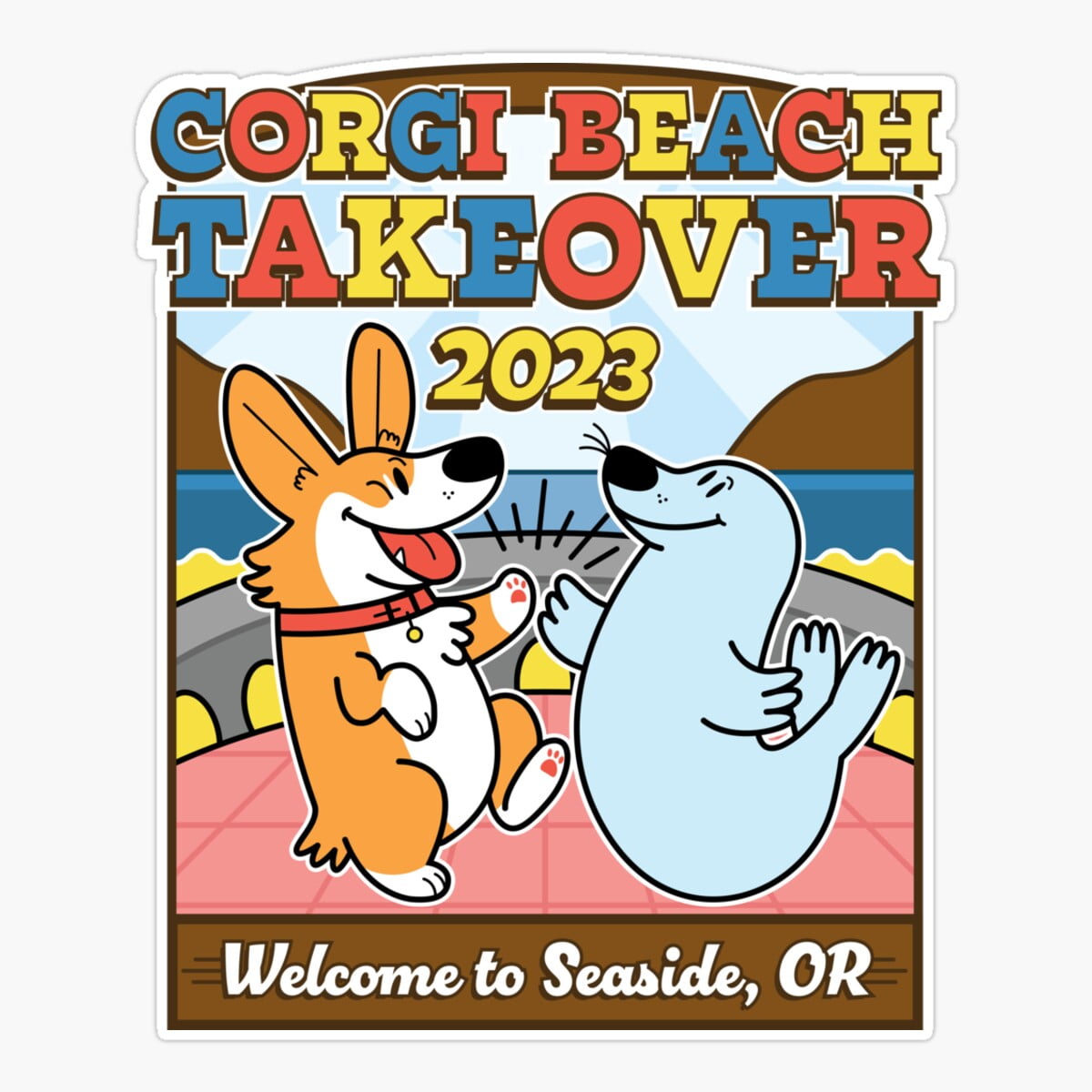 Onim 2023 Welcome To Seaside, Corgi Beach Takeover Sticker, Phone Decal ...