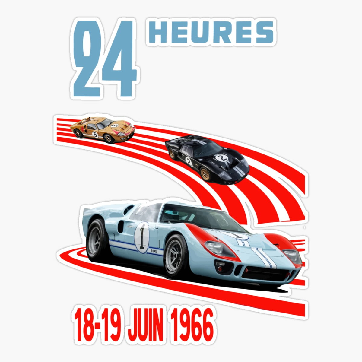 Onim 24 Hours 1966 - Ford Gt40 Mk2 - 1St 2Nd 3Rd - Sticker, Phone Decal ...