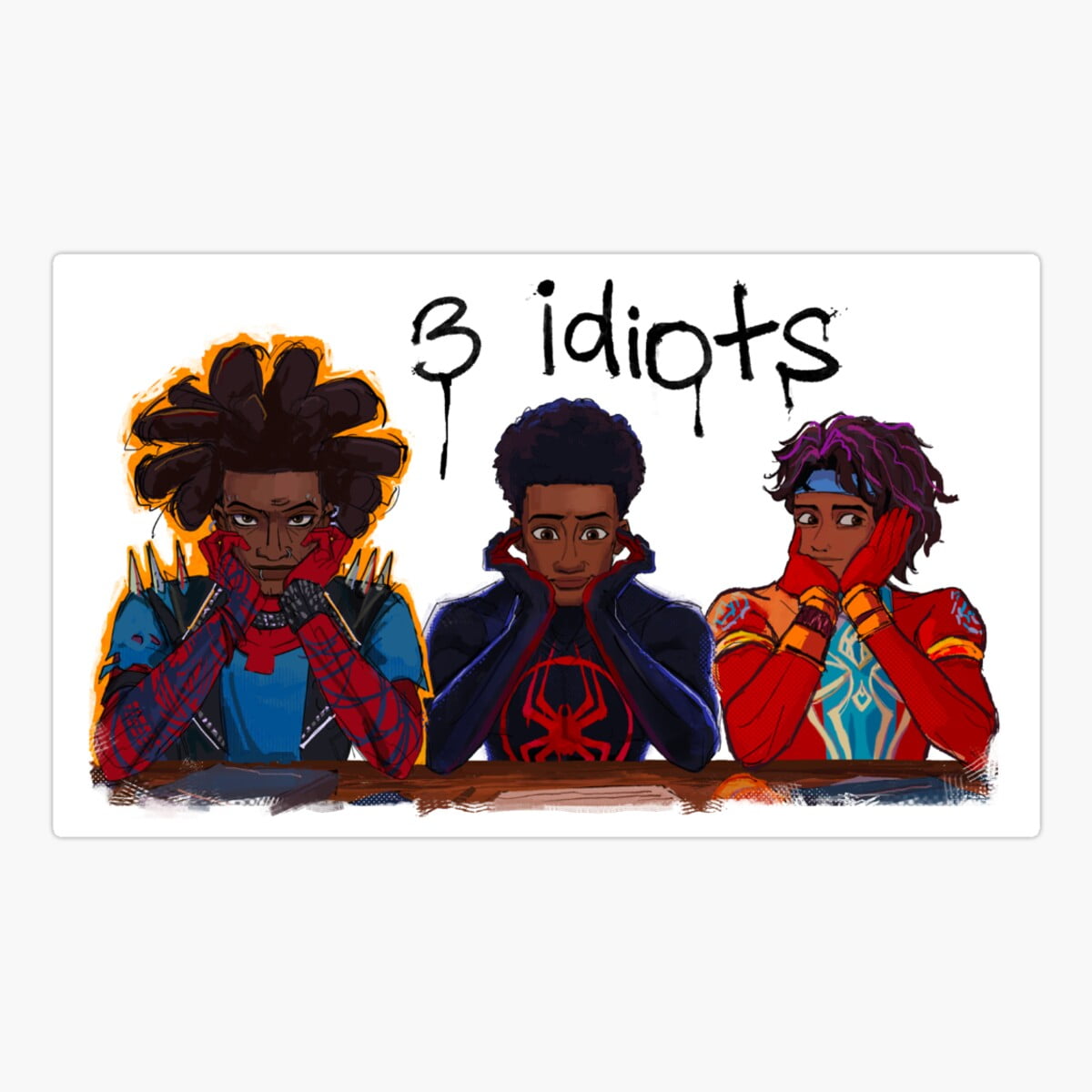 Onim 3 Idiots Inspired Across The Spiderverse Poster Sticker, Phone ...
