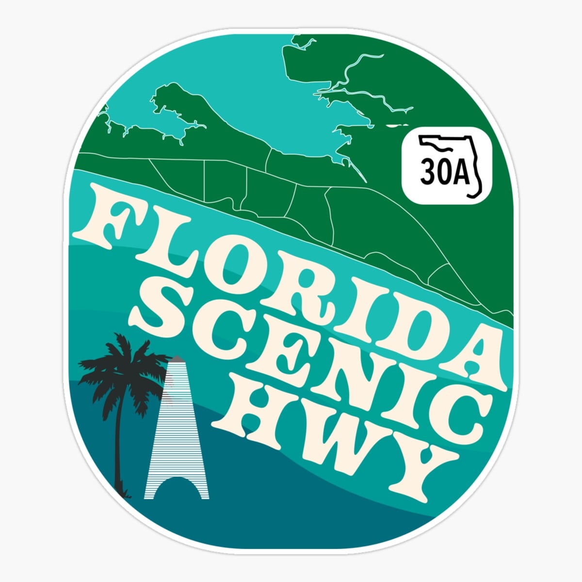 Onim 30A Beach Seaside Map Sticker Sticker, Phone Decal Water Bottle ...