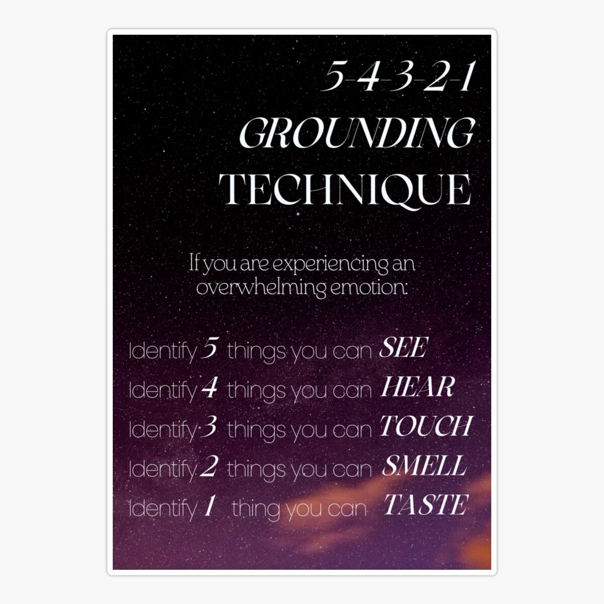 Onim 5-4-3-2-1 Grounding Technique Sticker, Phone Decal Water Bottle ...