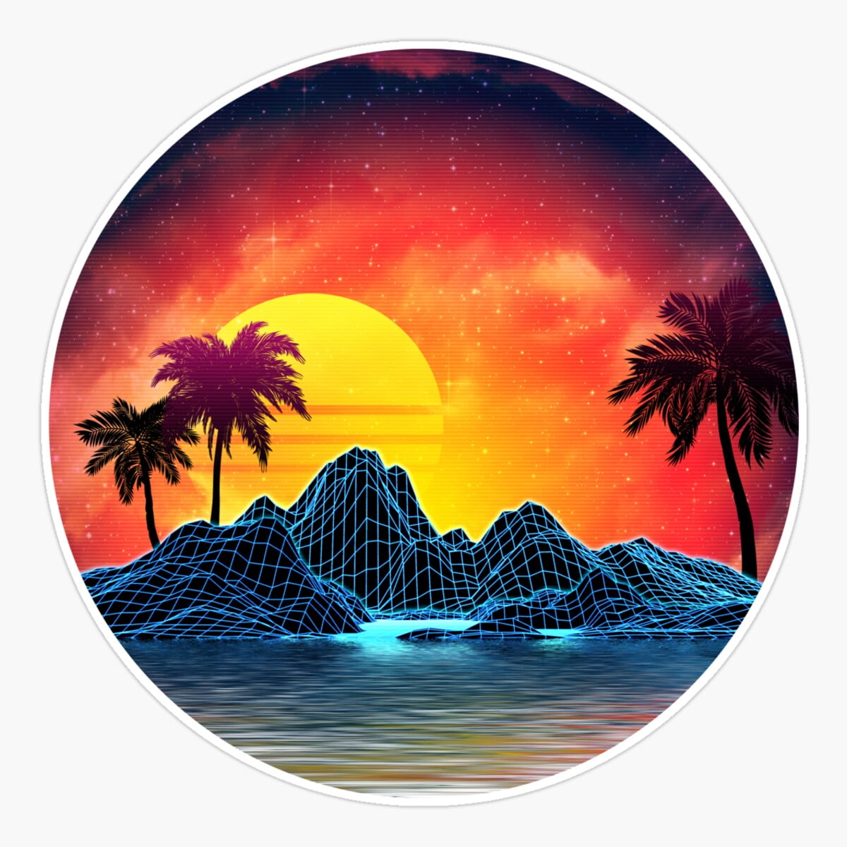 Onim 80S Retro Aesthetic Vaporwave Sunset Sticker, Phone Decal Water ...