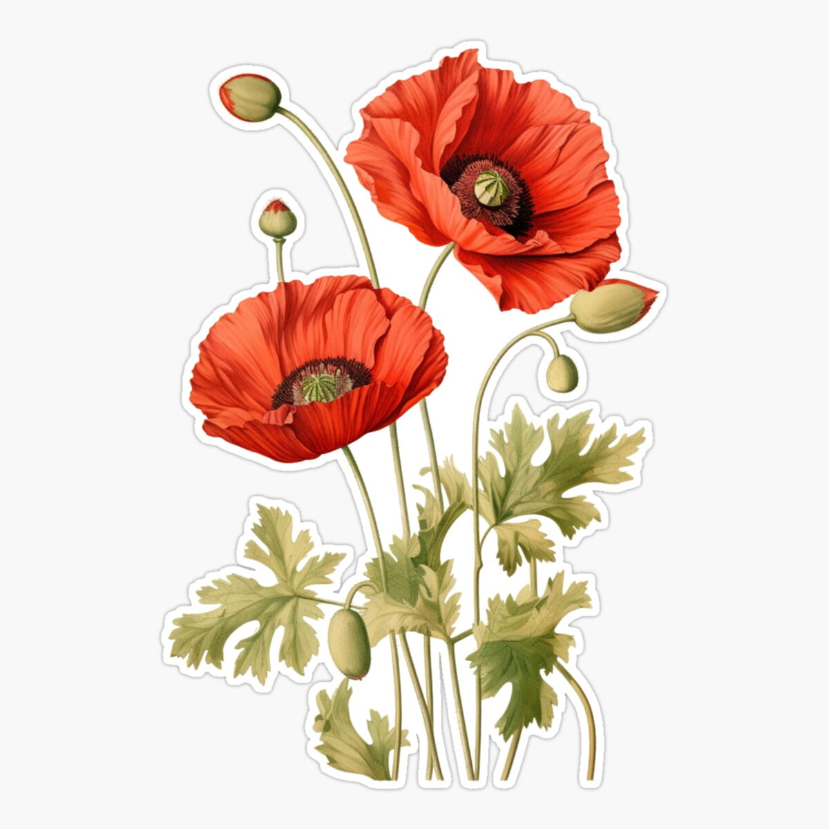 Onim A Botanical Illustration Of A Poppy Flower Sticker, Phone Decal ...