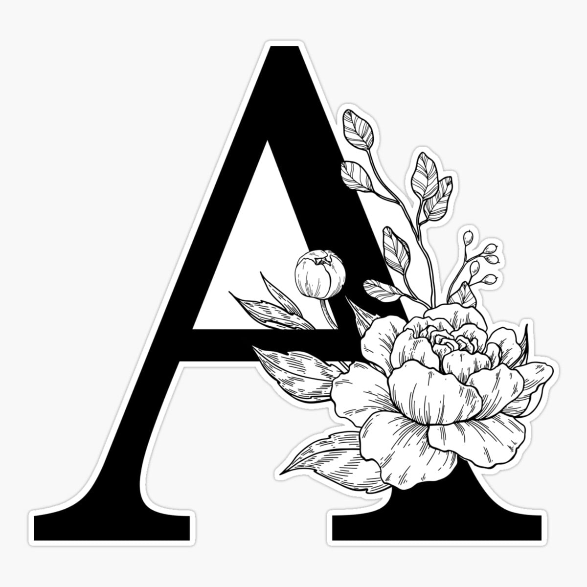 Onim A Botanical Monogram. Detailed Peony Drawing Sticker, Phone Decal ...