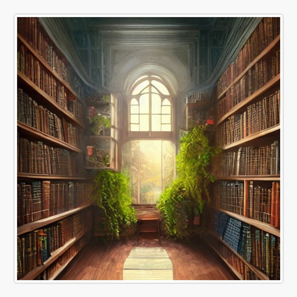 Onim A Magical, Elegant Library With Wooden Shelves Sticker, Phone ...
