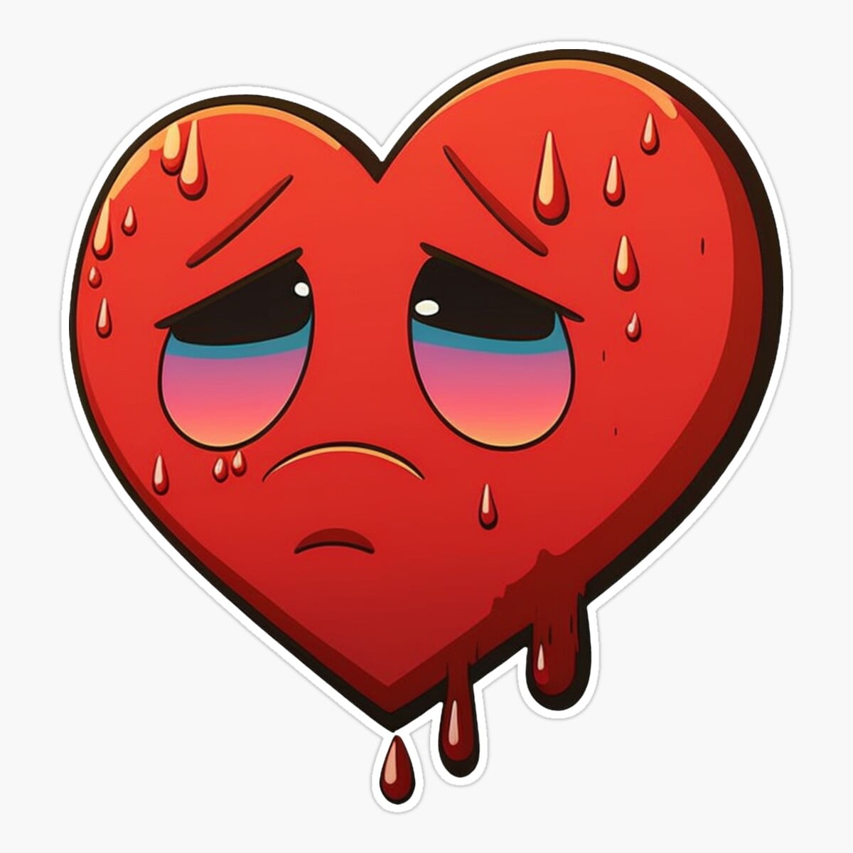 Onim A Sad Red Heart Crying In Pain Sticker, Phone Decal Water Bottle ...