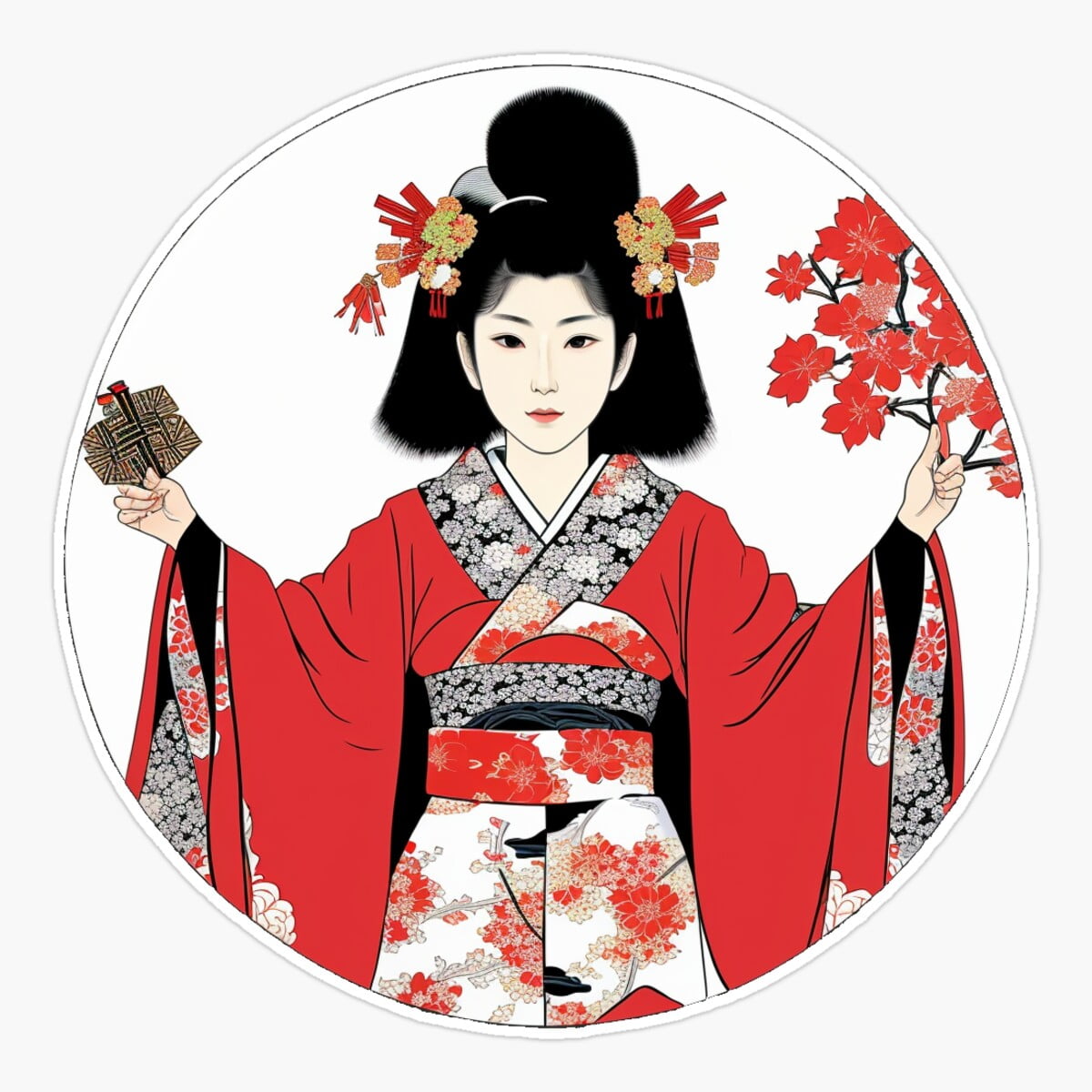 Onim A Sticker Of A Geisha Presenting Japanese Culture In Red Sticker ...