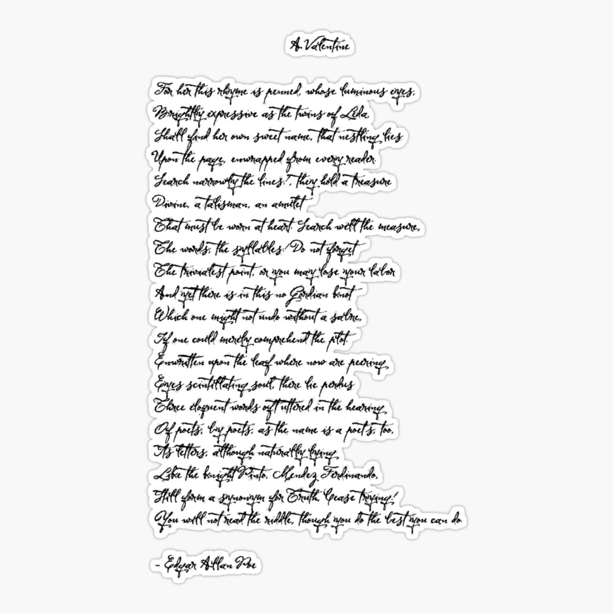 Onim A Valentine By Edgar Allan Poe Poem Sticker, Phone Decal Water ...