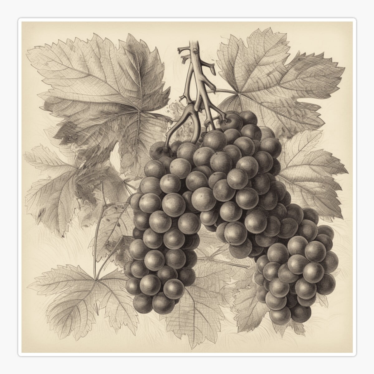 Onim A Vintage Botanical Sketch Of Grapes Sticker, Phone Decal Water ...