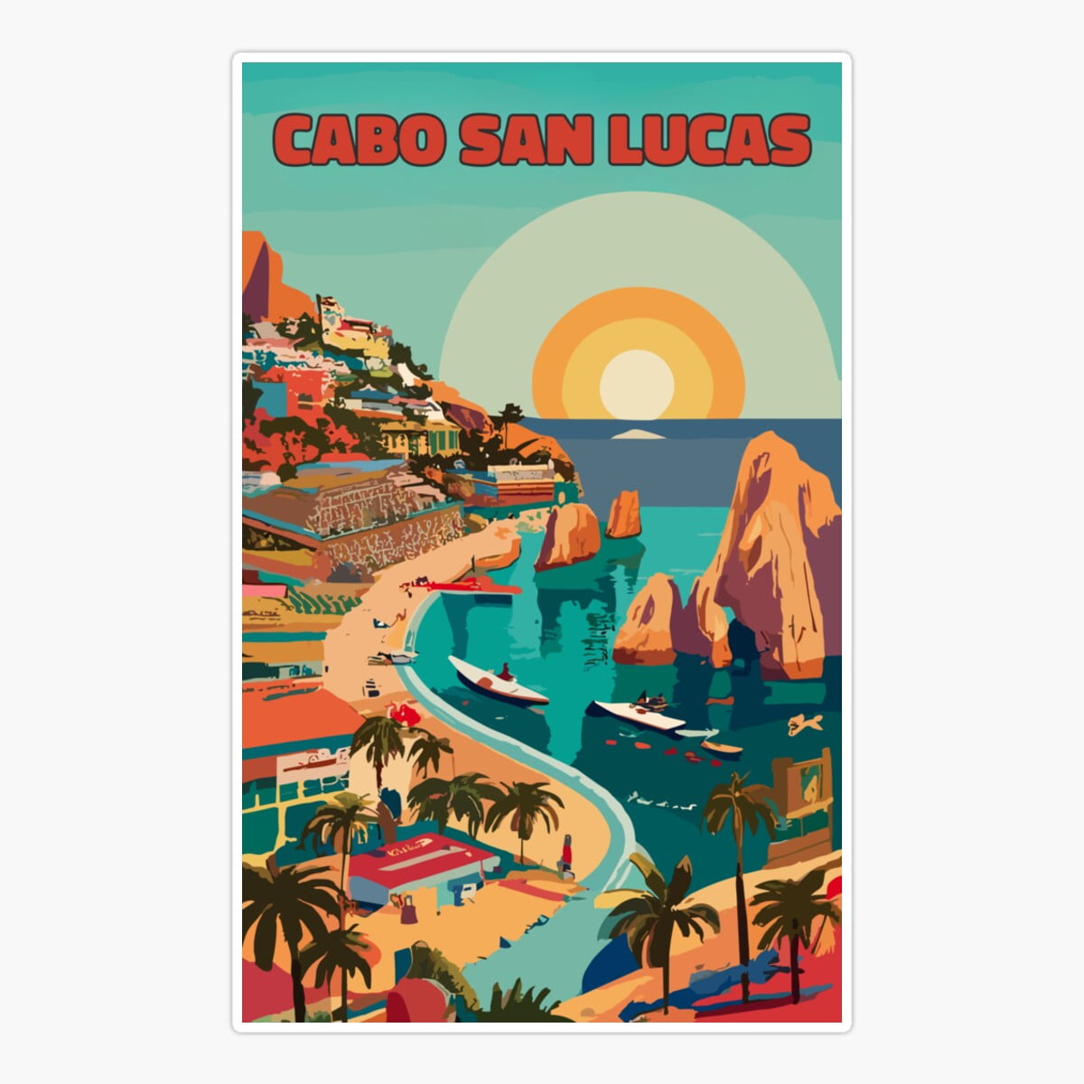Onim A Vintage Travel Art Of Cabo San Lucas - Mexico Sticker, Phone ...