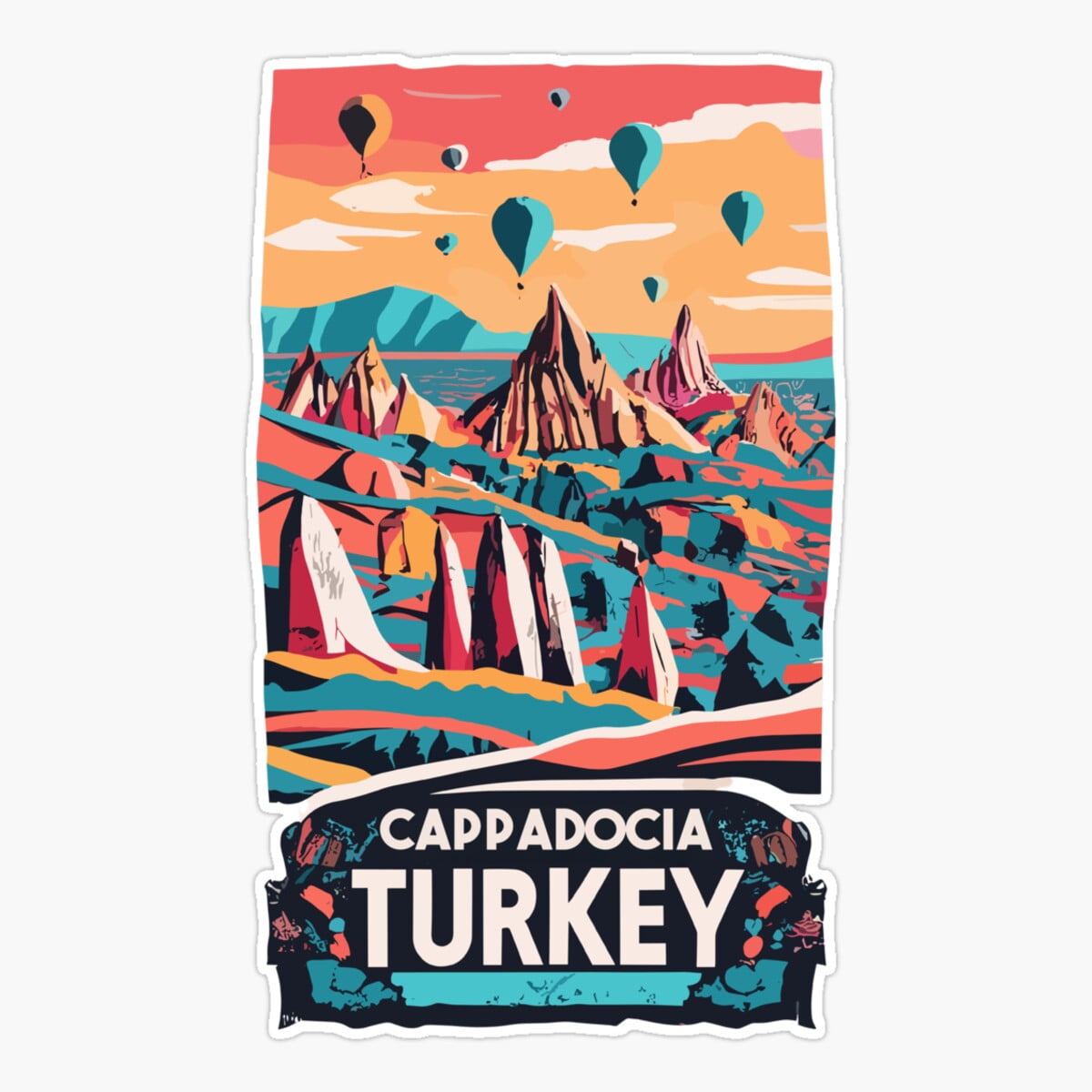 Onim A Vintage Travel Art Of Cappadocia - Turkey Sticker, Phone Decal ...