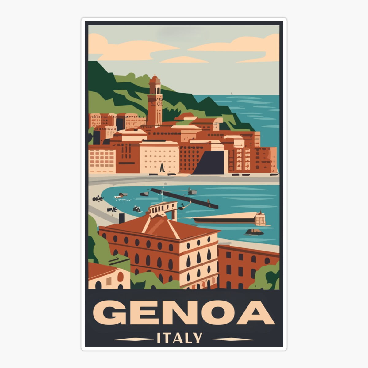 Onim A Vintage Travel Art Of Genoa - Italy Sticker, Phone Decal Water ...