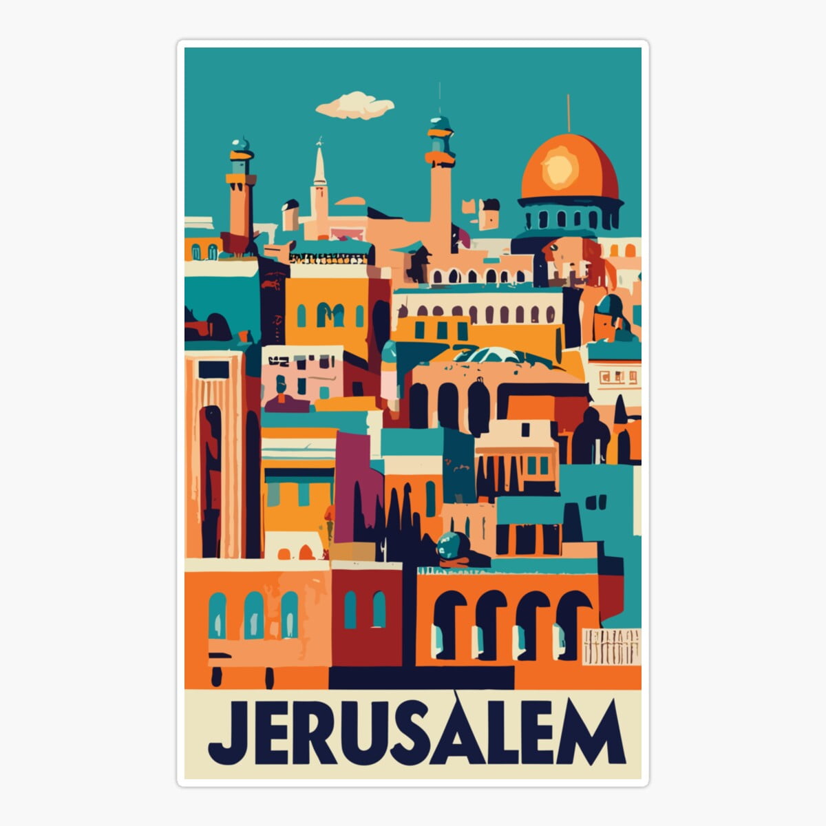 Onim A Vintage Travel Art Of Jerusalem - Israel Sticker, Phone Decal ...